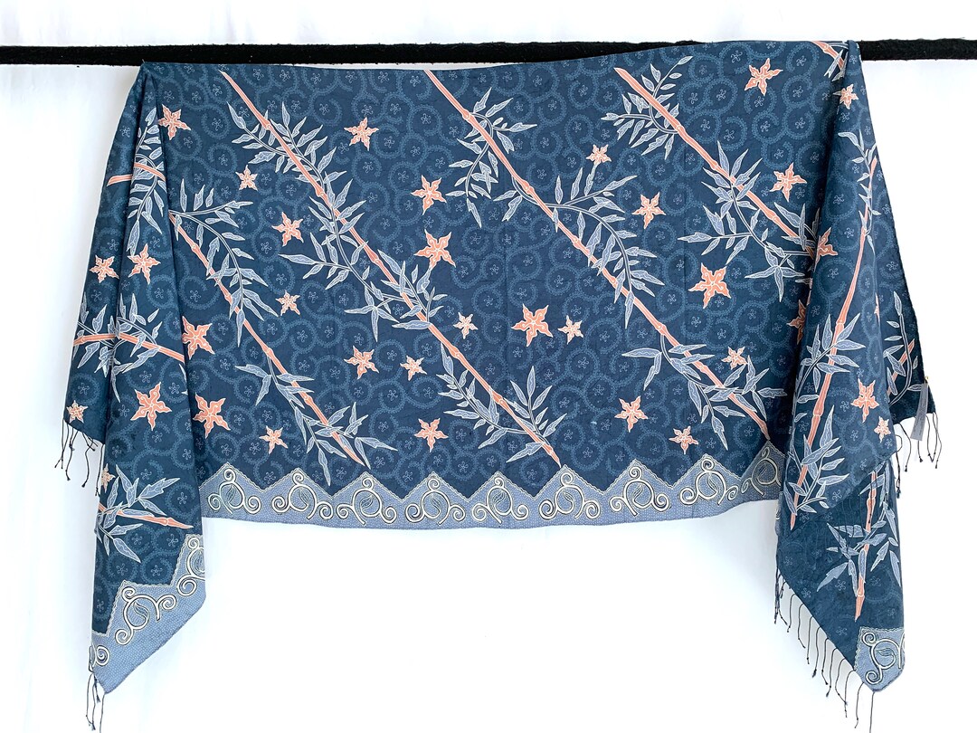 Unique Bamboo Motif Batik on Silk Shawl Size 25" X 78" - Etsy