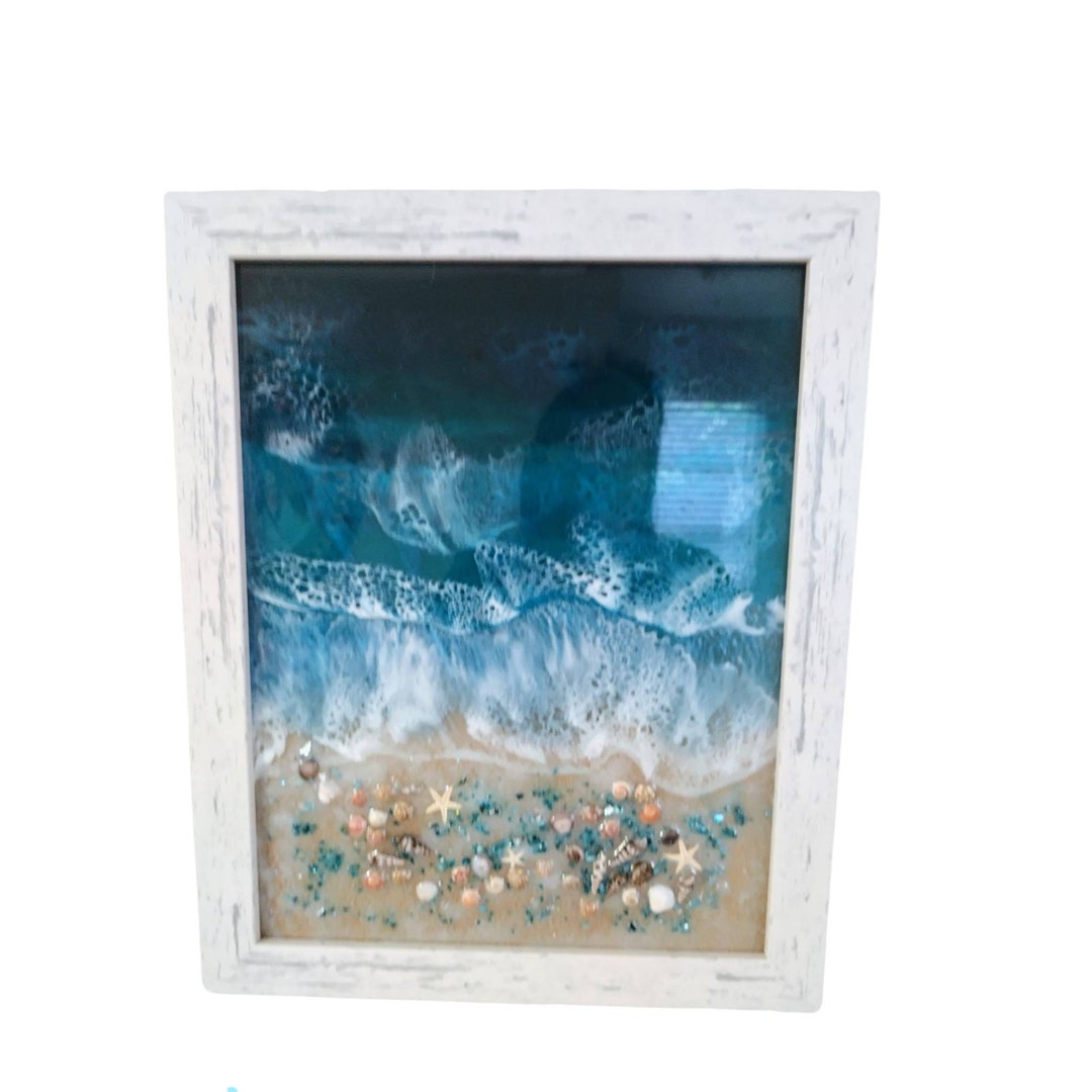 Resin Beachscape, Glass Art, Seascape Waves, Resin Art, Framed ...