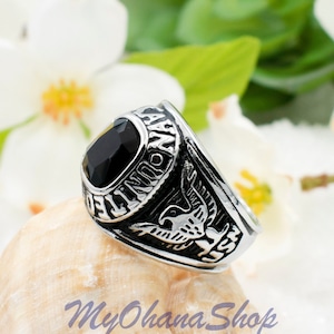 Stainless Steel US Navy Ring for Men. Black Onyx US Military Navy Seal ...