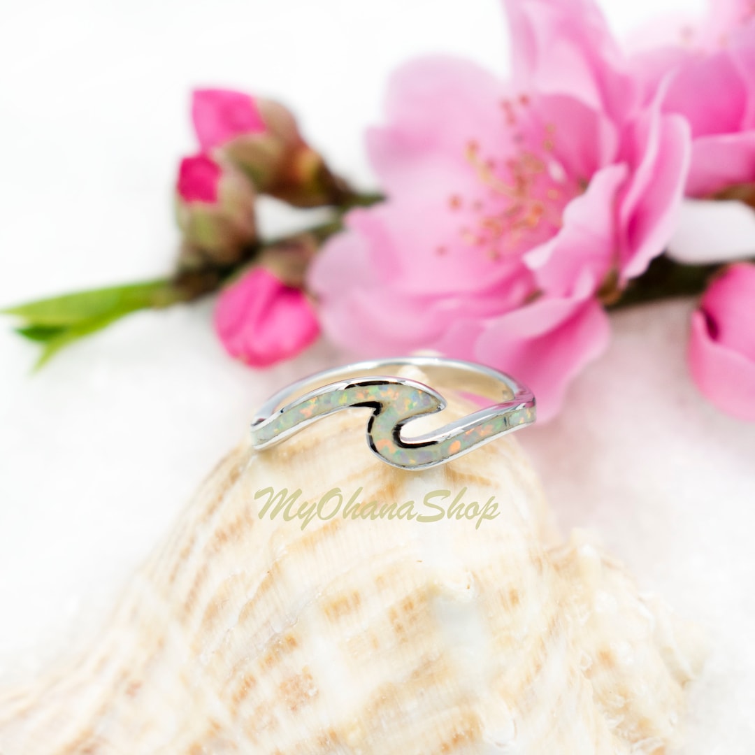 Sterling Silver Ocean Wave Ring With Blue White Opal Tidal Current Wave ...