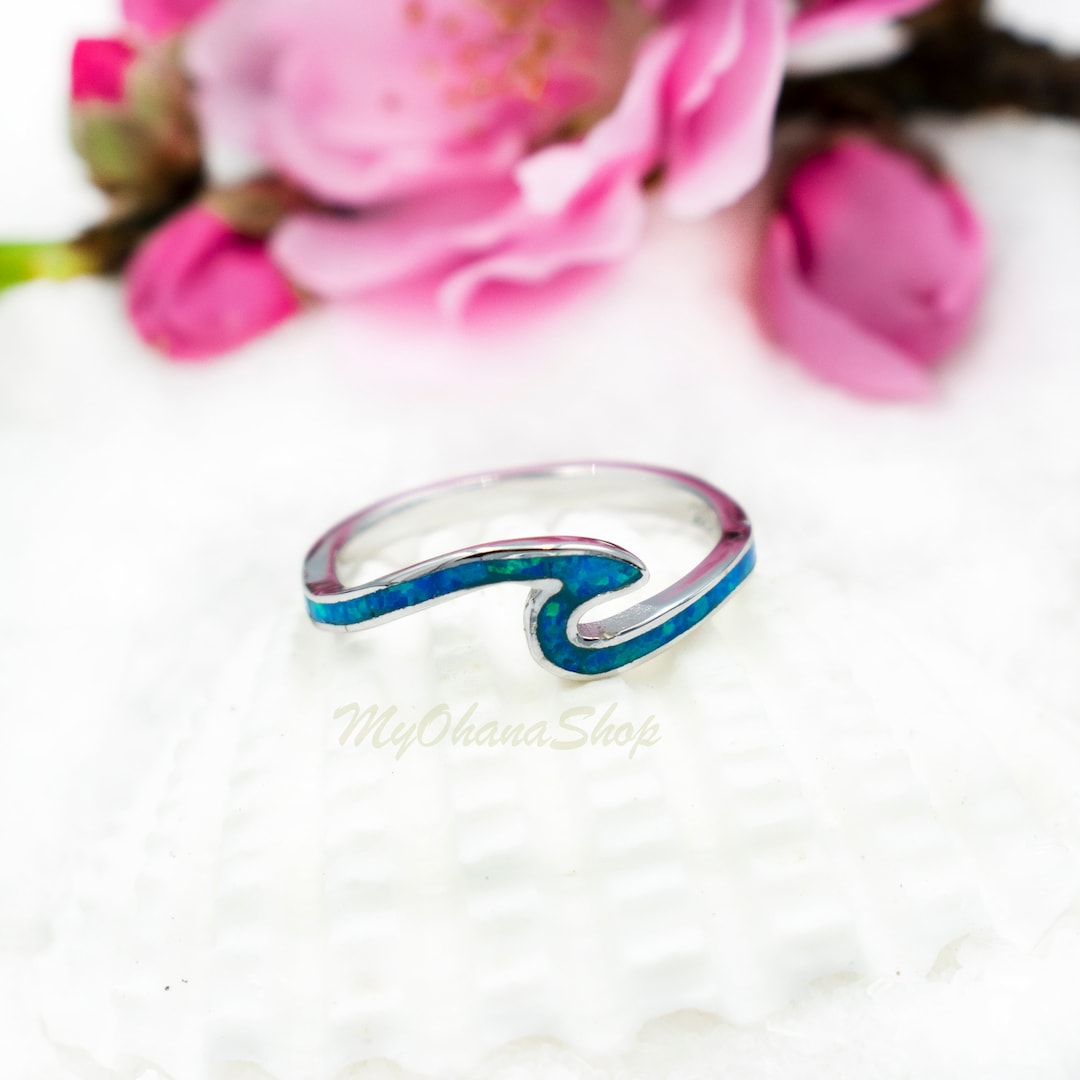 Sterling Silver Ocean Wave Ring With Blue White Opal Tidal Current Wave ...
