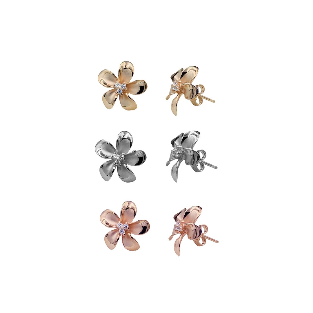 925 Sterling Silver Hawaiian Plumeria Stud Earrings for Women, Girls ...