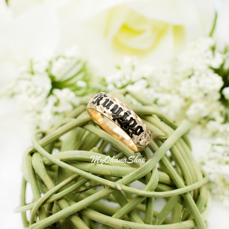 14K Gold Personalized Hawaiian Ring for Men, Women. Hand Carved ...