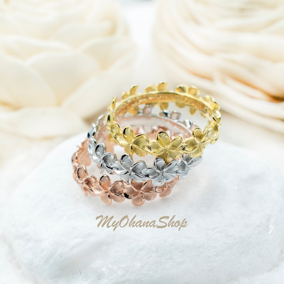 Sterling Silver Hawaiian Plumeria Ring 14K Gold Rose Gold - Etsy