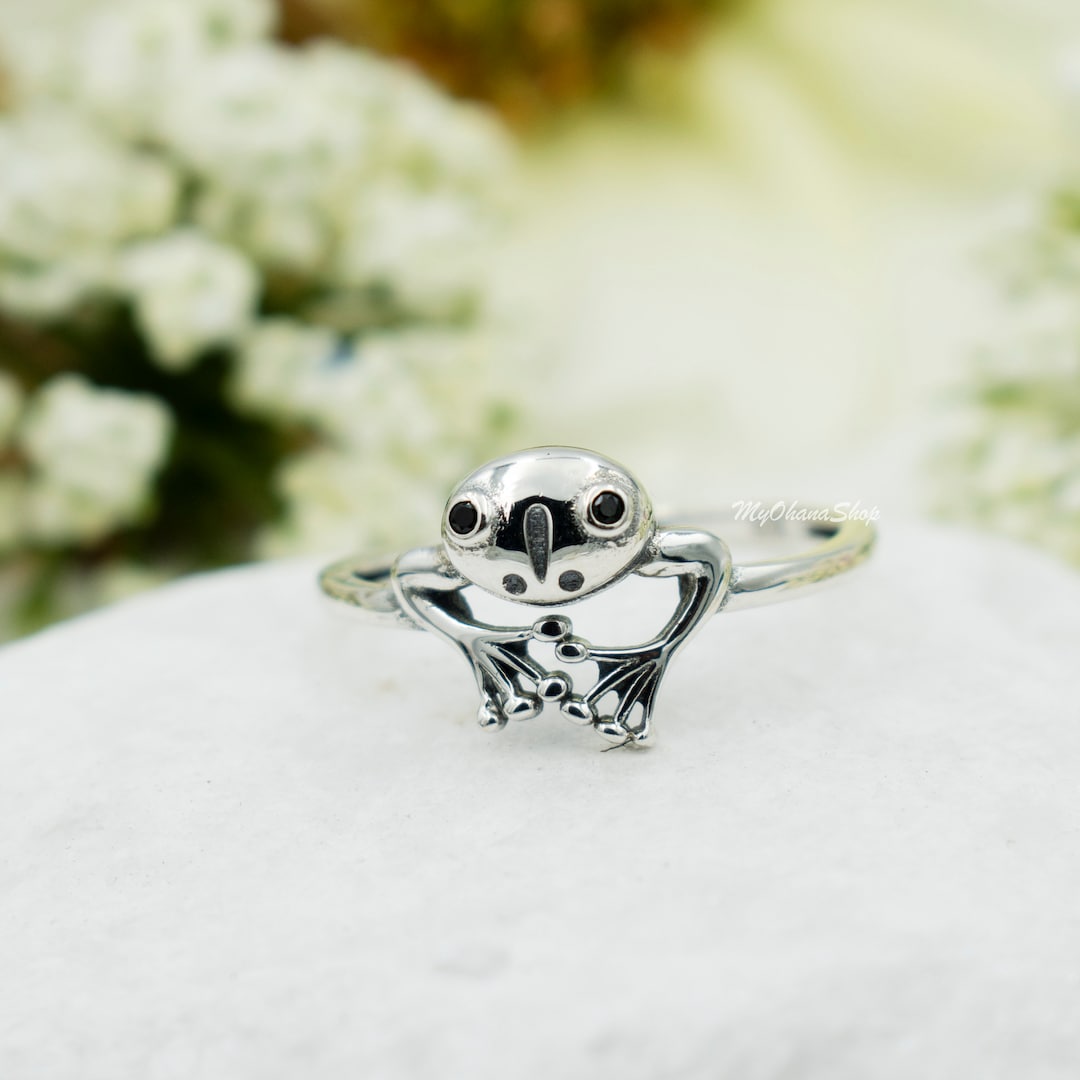 925 Sterling Silver Peeping Frog Ring for Women & Children. Cute Dainty ...