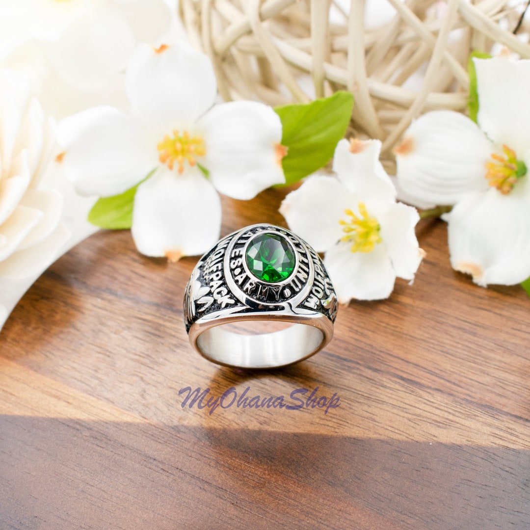 Stainless Steel US Army Ring for Men, Women. Created Emerald, Patriotic ...