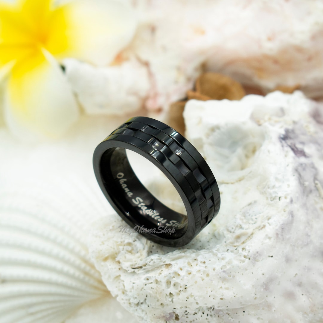 Black Stainless Steel Fidget Spinner Ring for Men & Women. Stress ...