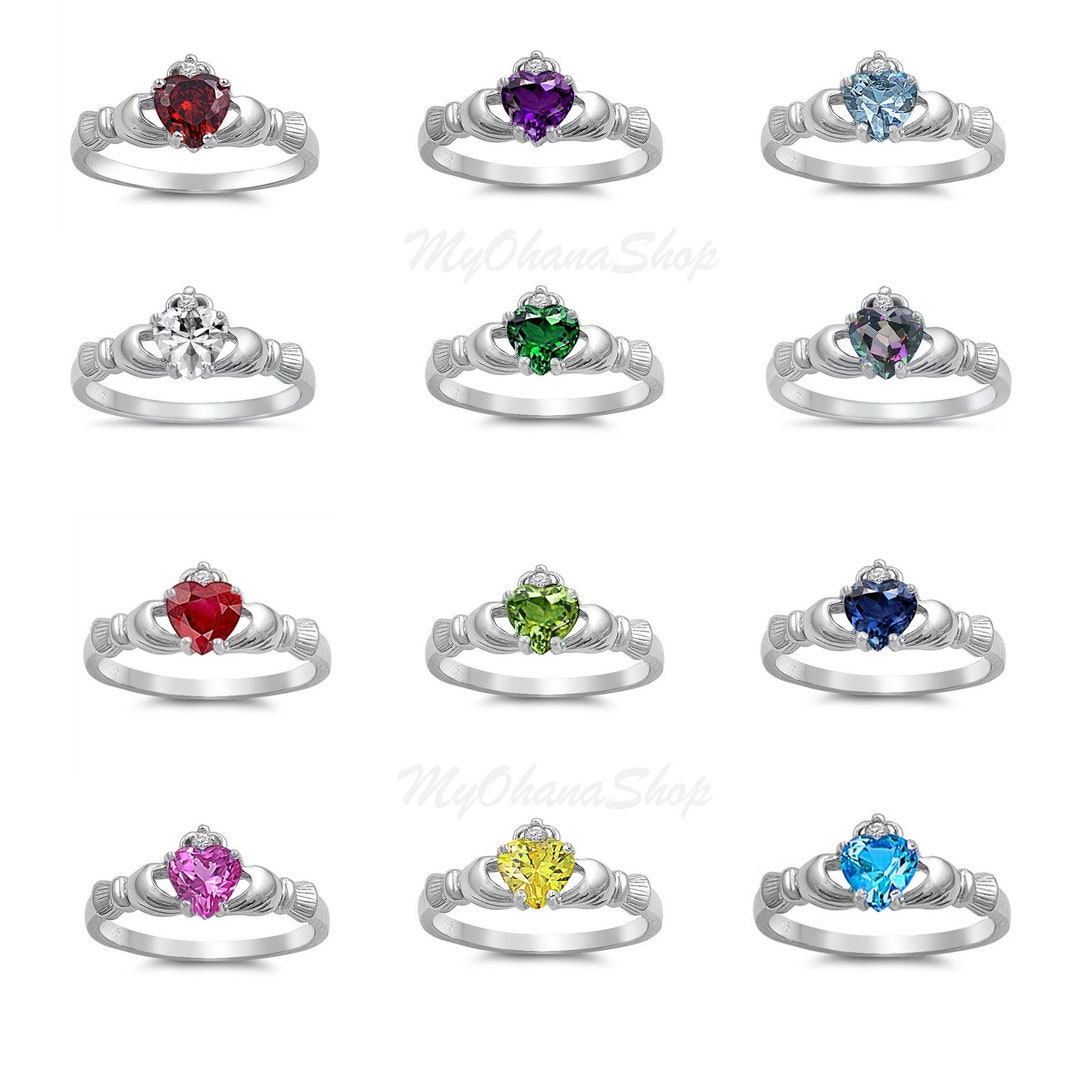 925 Sterling Silver Claddagh, Birthstone Heart Rings for Girls, Women ...