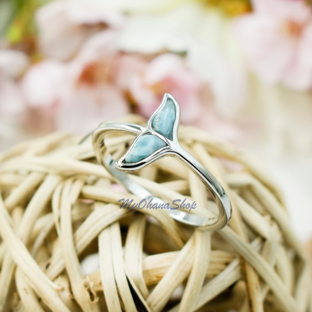 925 Sterling Silver Whale Tail Ring With Genuine Larimar Inlay. Orca ...