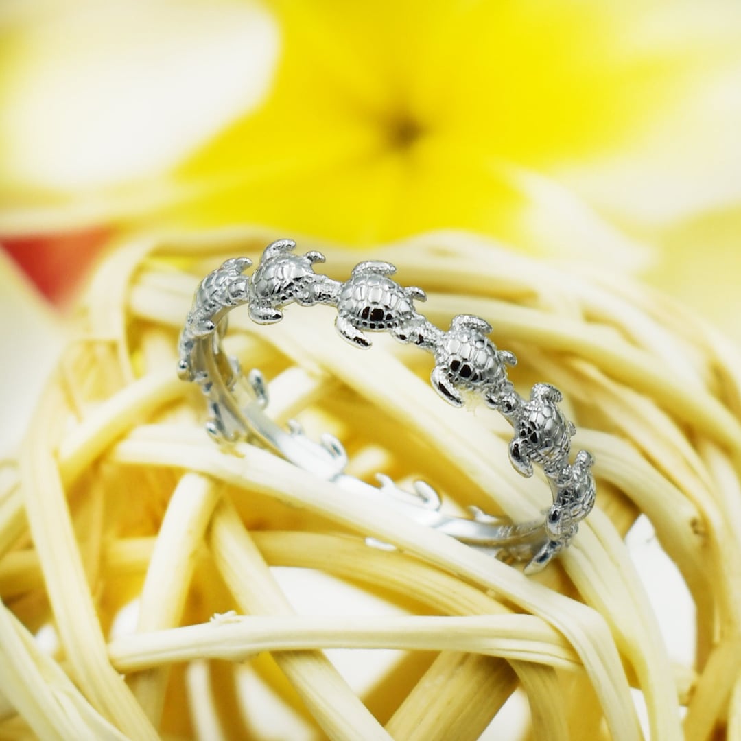 925 Sterling Silver Sea Turtle Eternity Ring. Stackable, Gold Plated ...