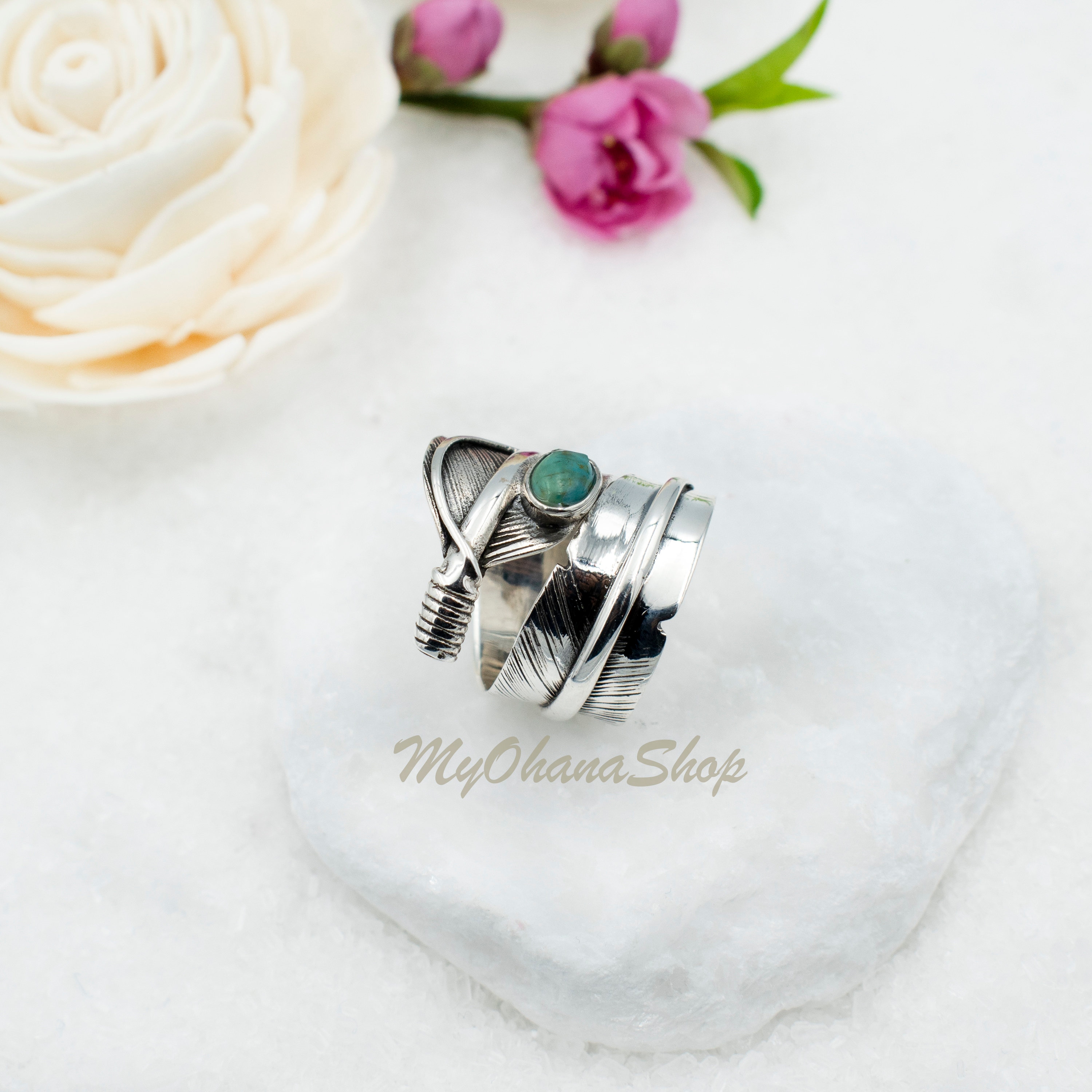 Native American Feather Turquoise Ring for Men & Women. Adjustable ...