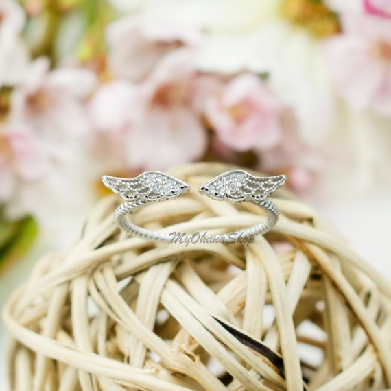 925 Sterling Silver Angel Wings Ring With CZ. Dainty | Etsy
