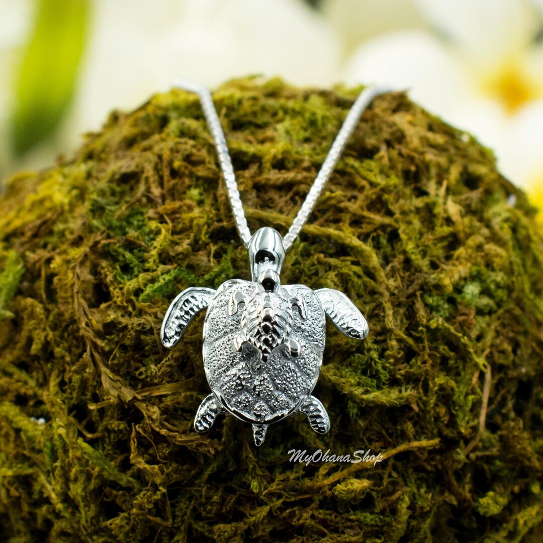 925 Sterling Silver Turtle Necklace. 3D Mother Carrying Baby Hawaiian ...