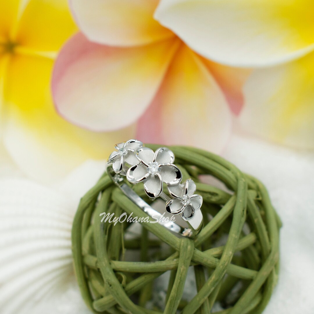 18K Gold Plated Silver Plumeria Ring for Women. Hawaiian Flower Gold ...