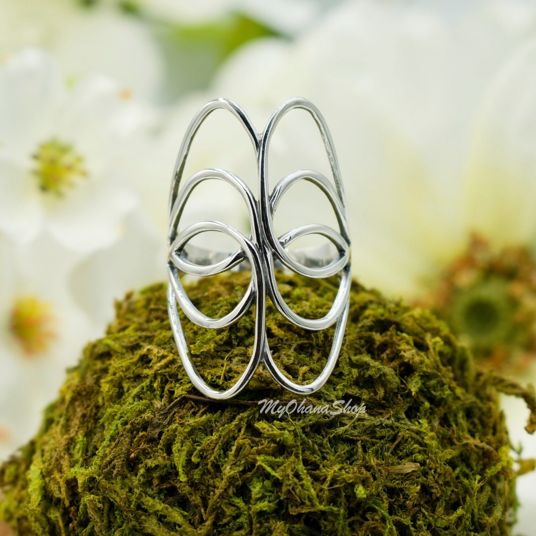 925 Sterling Silver Freeform Ring for Women. 35mm Long, Large Free Form ...