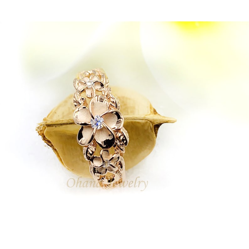 Sterling Silver Hawaiian Plumeria Ring. 14K Gold, Rose Gold Plated ...