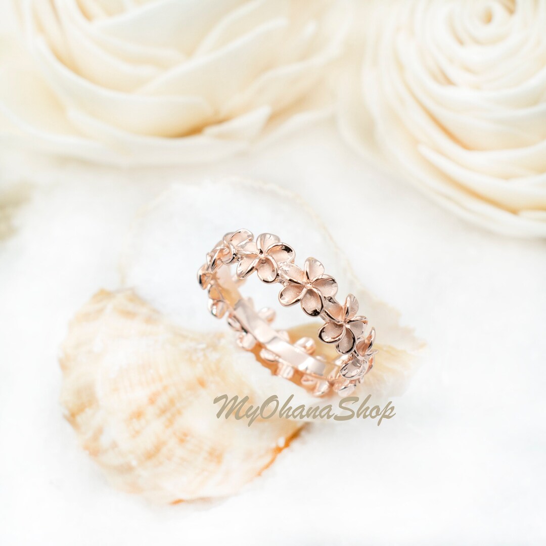 Sterling Silver Hawaiian Plumeria Ring 14K Gold, Rose Gold Plated ...