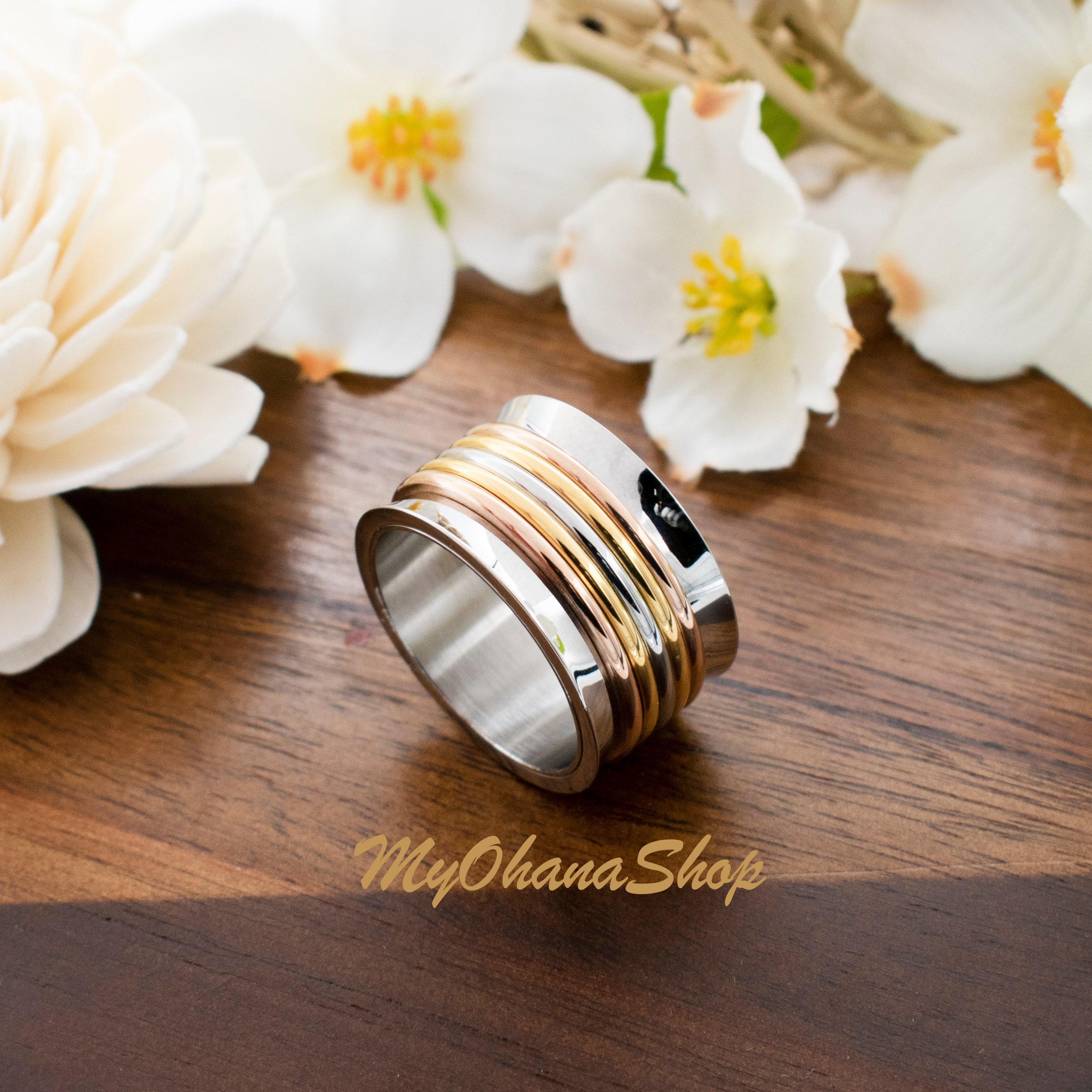 Stainless Steel Spinner Fidget Ring for Men & Women. 14mm - Etsy