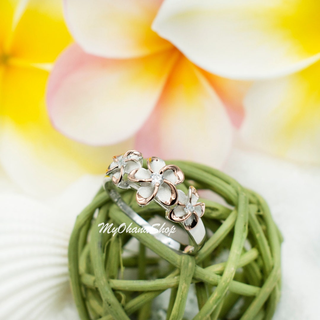 925 Sterling Silver Plumeria Ring for Women. Hawaiian Flower Gold ...