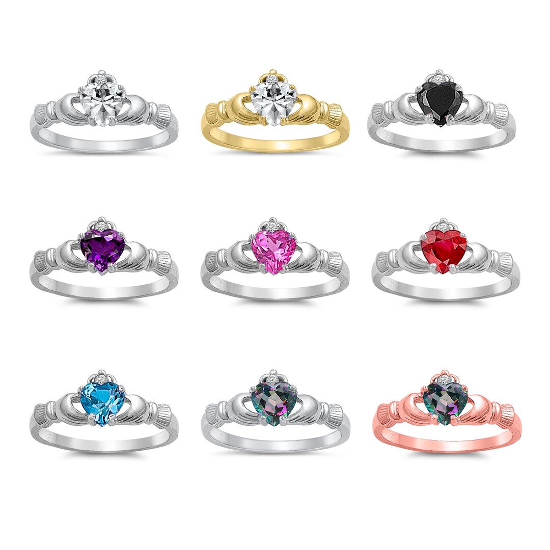 925 Sterling Silver Claddagh Ring for Women. 6mm Birthstone, Celtic ...