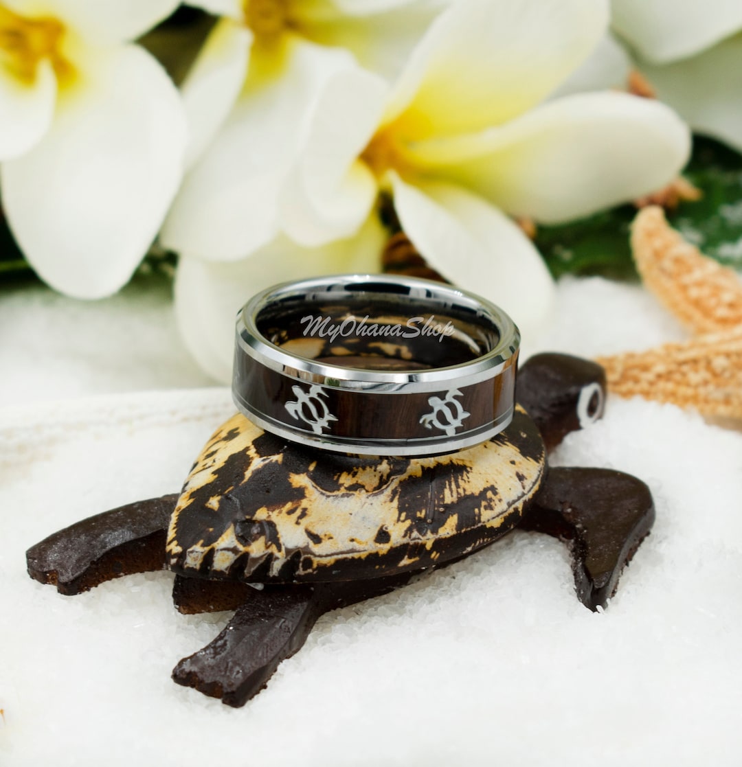 8mm Koa Wood, Sea Turtles Inlay Tungsten Carbide Ring for Men & Women ...