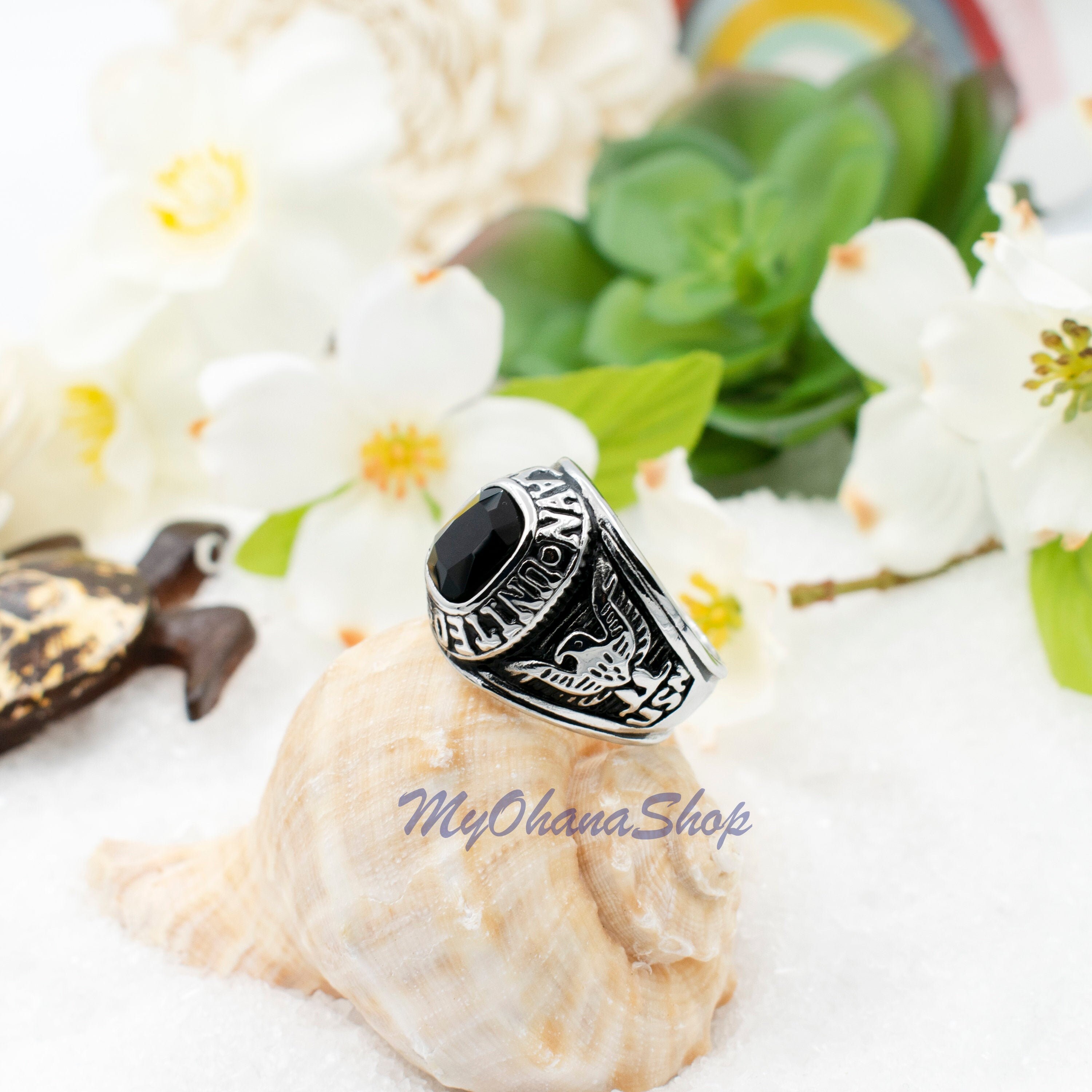 Stainless Steel US Navy Ring for Men. Black Onyx US Military Navy Seal ...