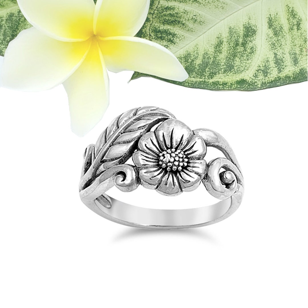 925 Sterling Silver Sunflower Ring. 10mm Tropical, Hawaiian, Nature ...