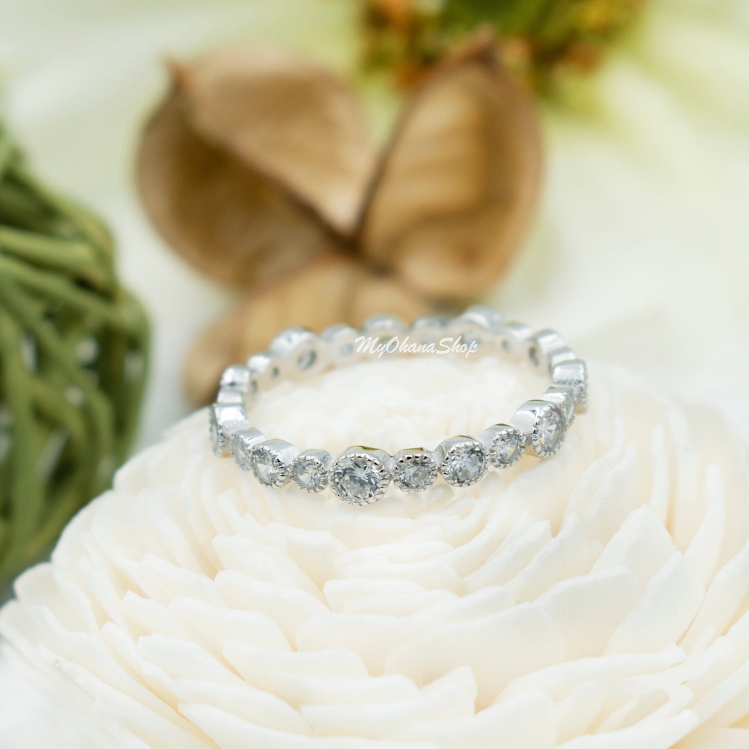 925 Sterling Silver Eternity Ring for Women. 5mm Stackable Clear CZ ...
