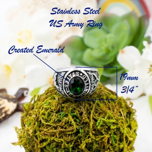 Stainless Steel US Army Ring for Men, Women. Created Emerald, Patriotic ...