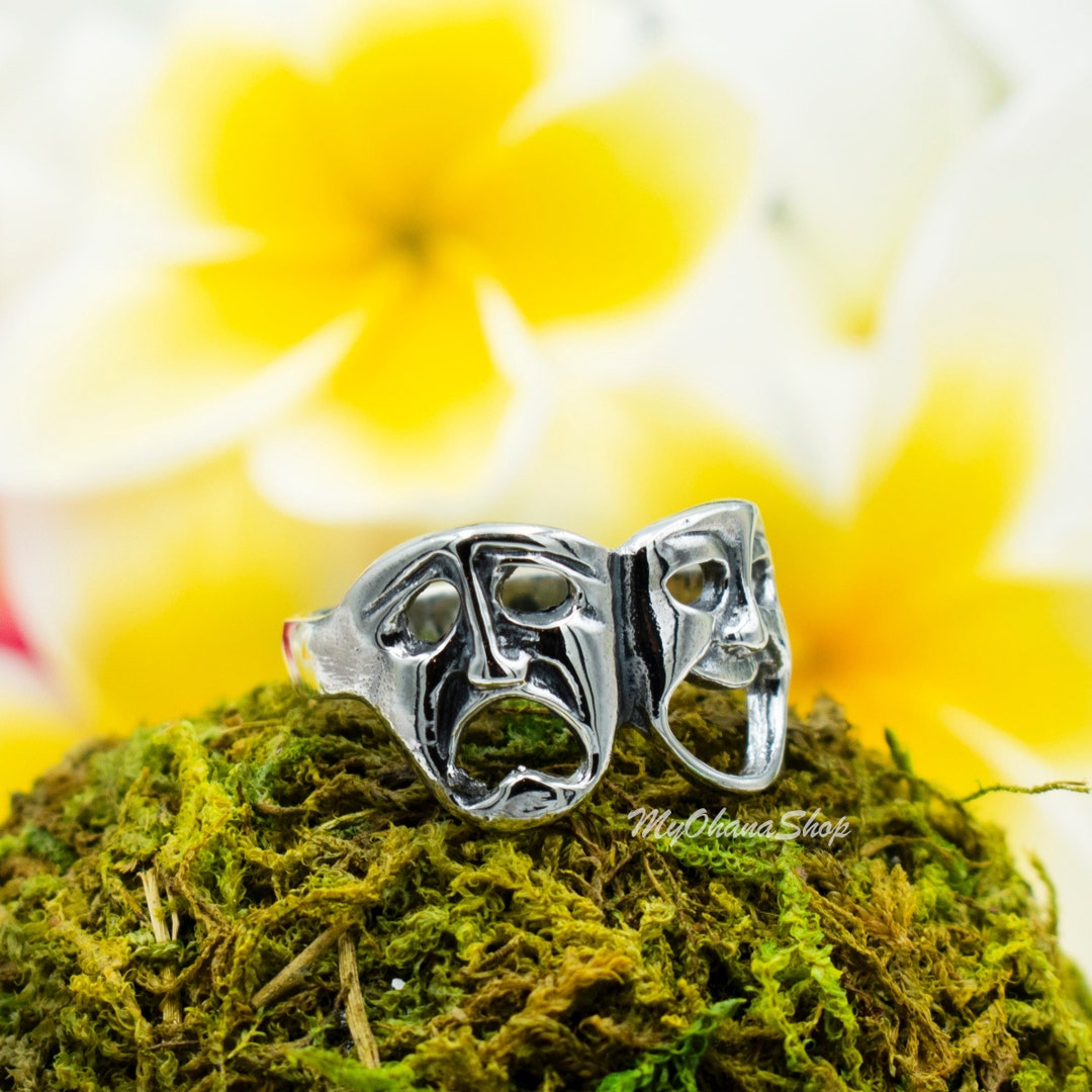 925 Sterling Silver Drama Mask Ring for Men & Women. Musical ...