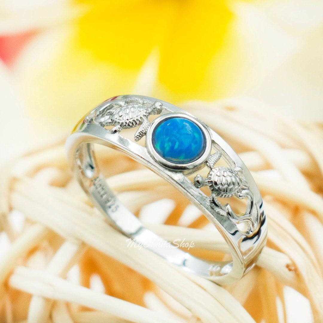 925 Sterling Silver Hawaiian Sea Turtles & Opal Ring for Women ...