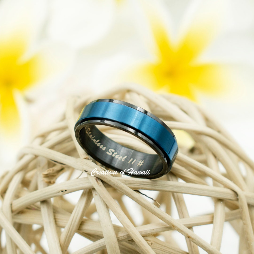 Black Blue Stainless Steel Fidget Spinner Ring for Men & Women. 7mm ...