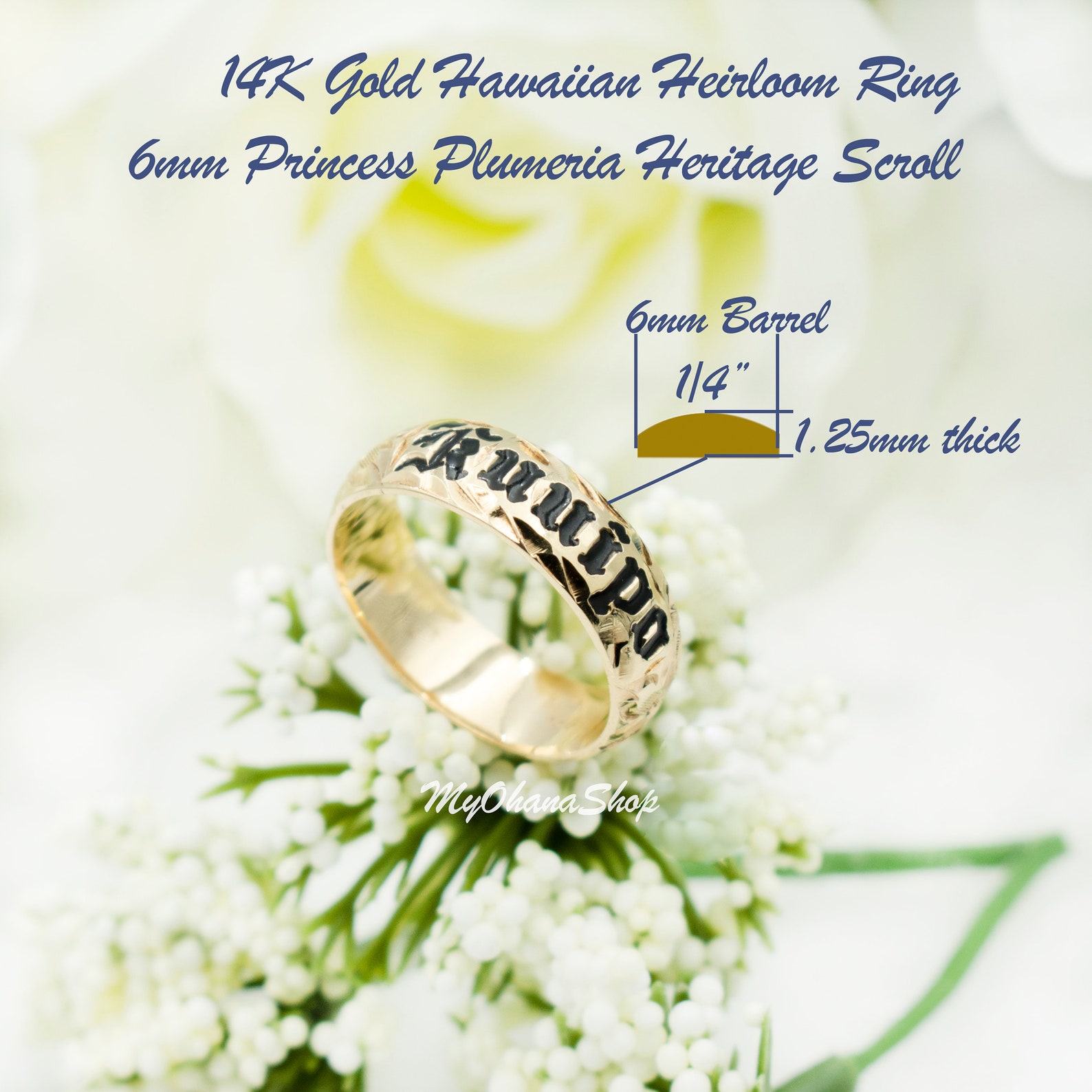 14K Gold Personalized Hawaiian Ring for Men, Women. Hand Carved ...