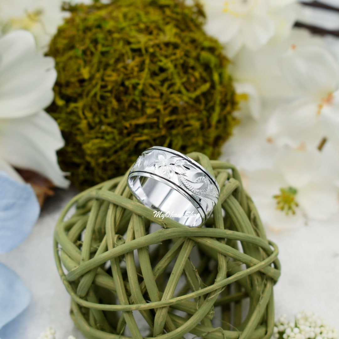 Sterling Silver Hawaiian Ring for Men & Women. Hand Carved, Engraved ...