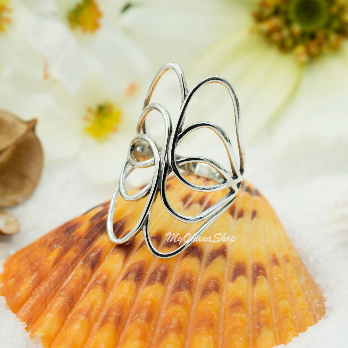 925 Sterling Silver Freeform Ring for Women. 35mm Long Large - Etsy