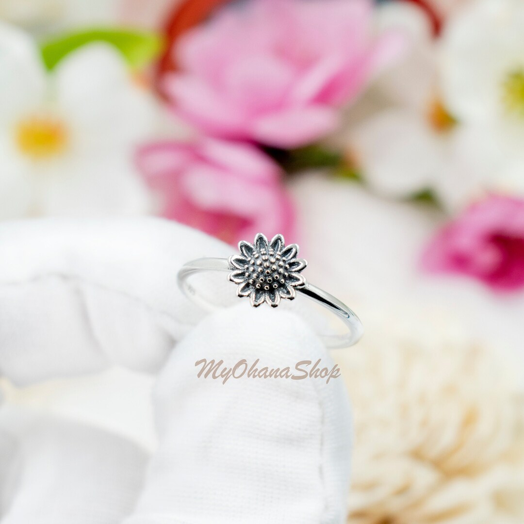 Sterling Silver Stackable Sunflower Ring for Women, Teen Girls. Cute ...