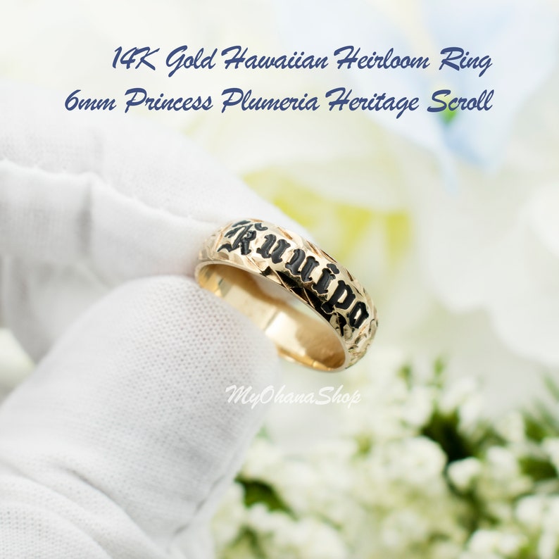 14K Gold Personalized Hawaiian Ring for Men, Women. Hand Carved ...