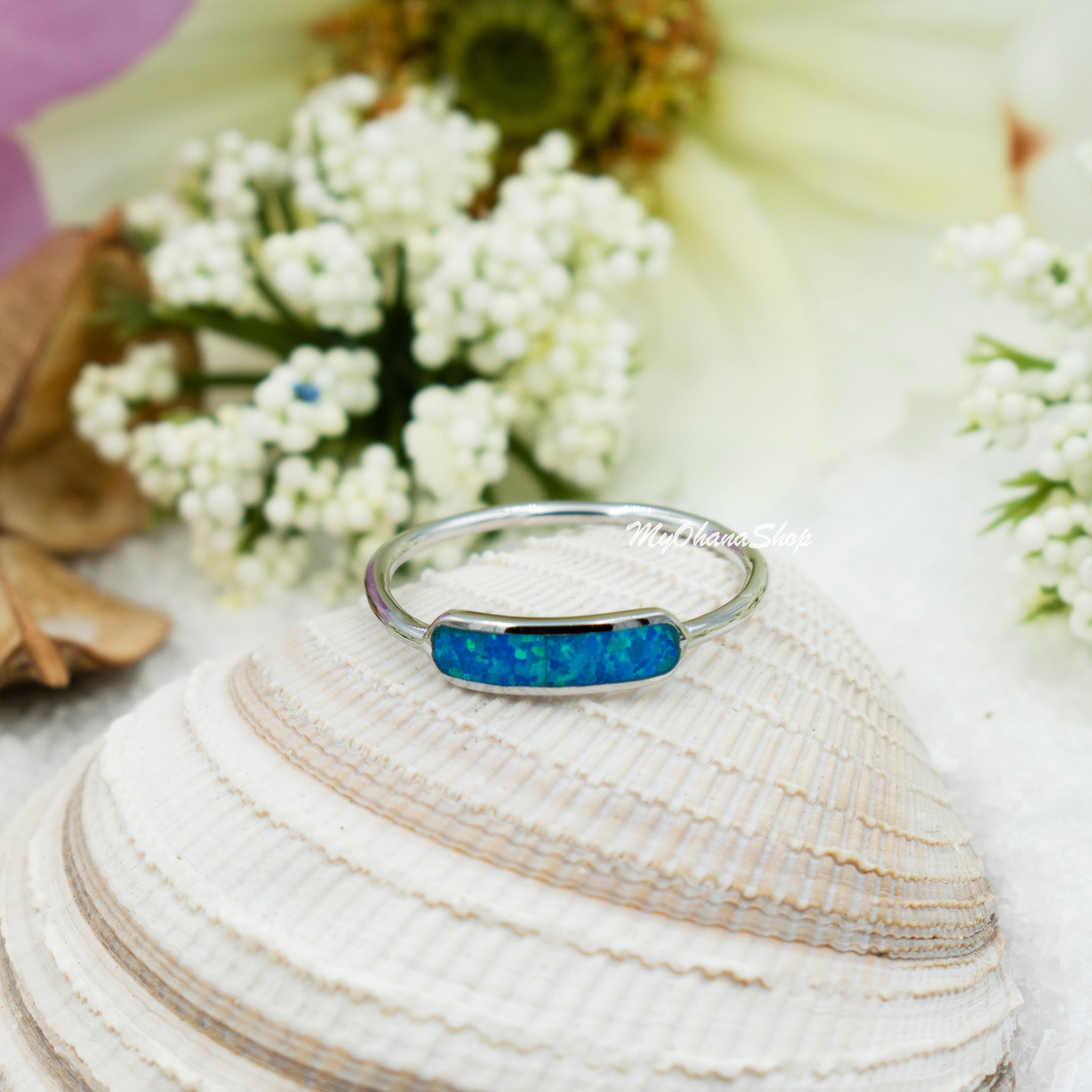 Sterling Silver Stacking Opal Ring for Women. Dainty 4mm Bar With White ...