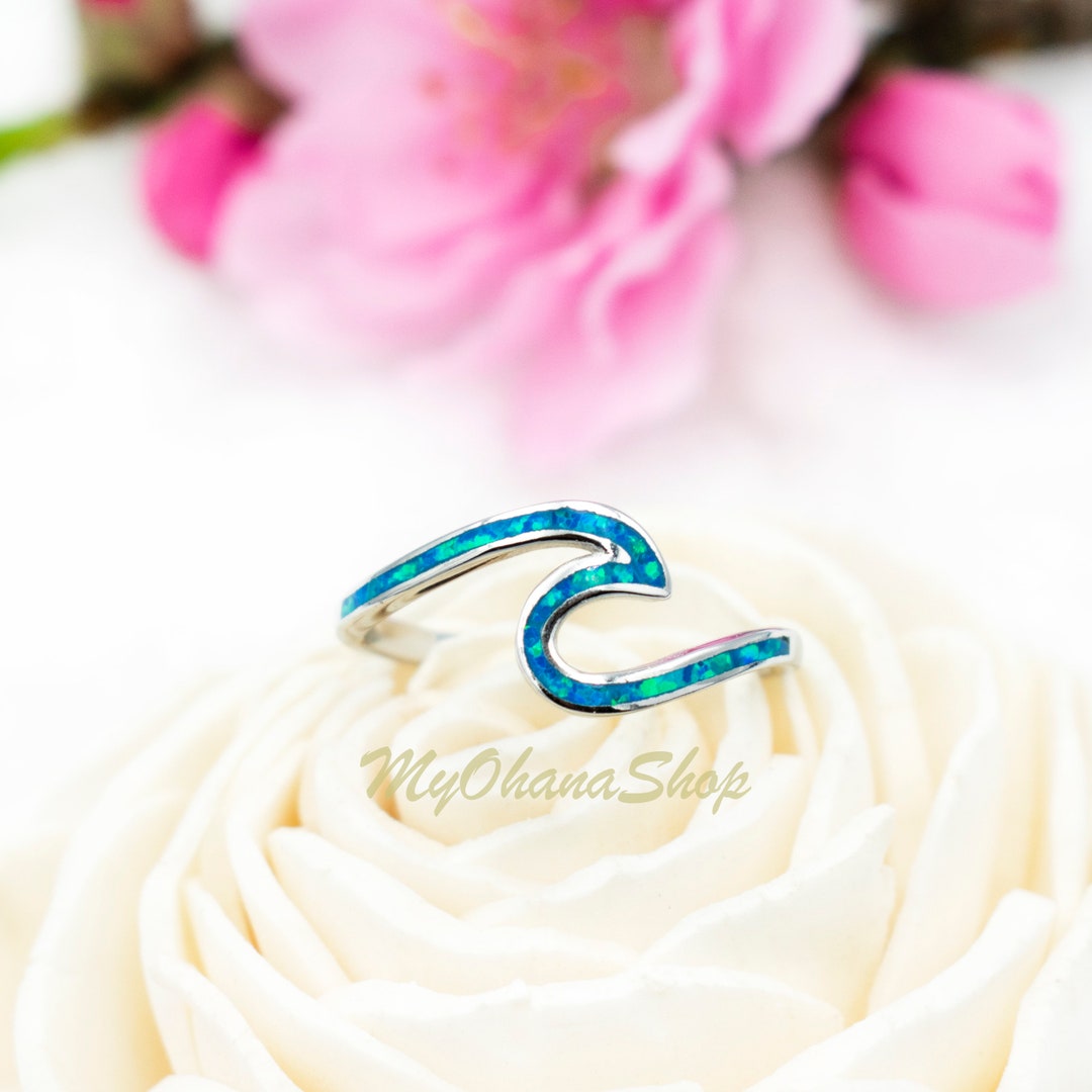 Sterling Silver Ocean Wave Ring With Blue White Opal Tidal Beach Wave ...