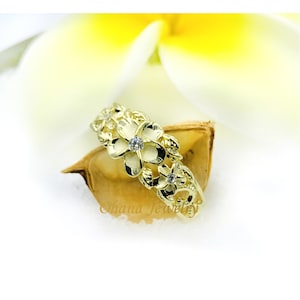 Sterling Silver Hawaiian Plumeria Ring. 14K Gold, Rose Gold Plated ...