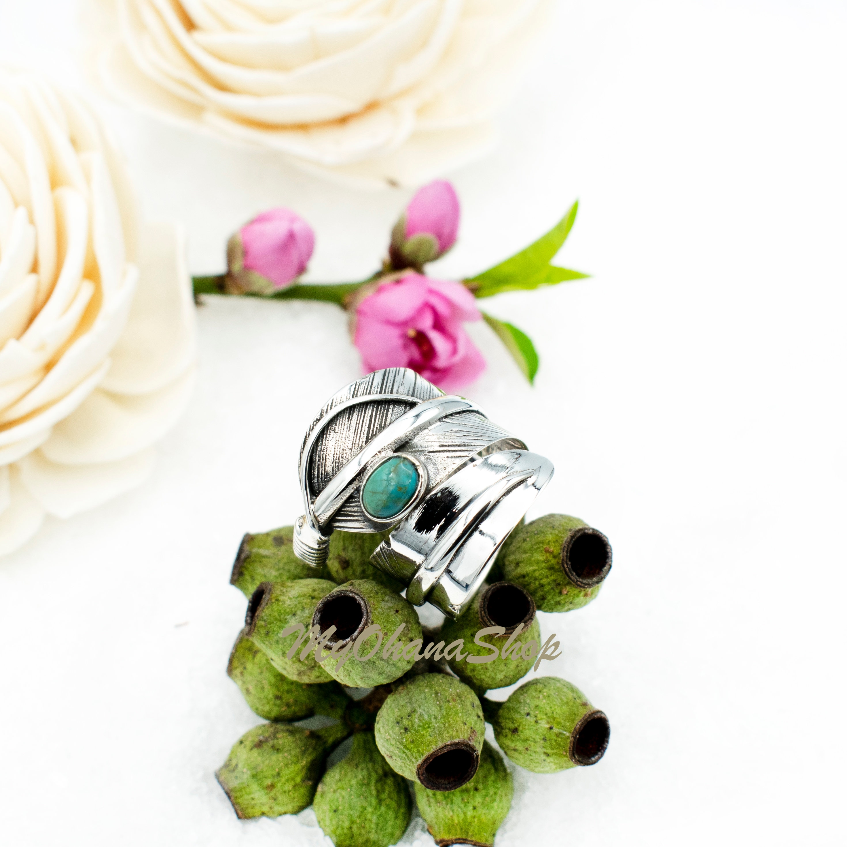 Native American Feather Turquoise Ring for Men & Women. Adjustable ...