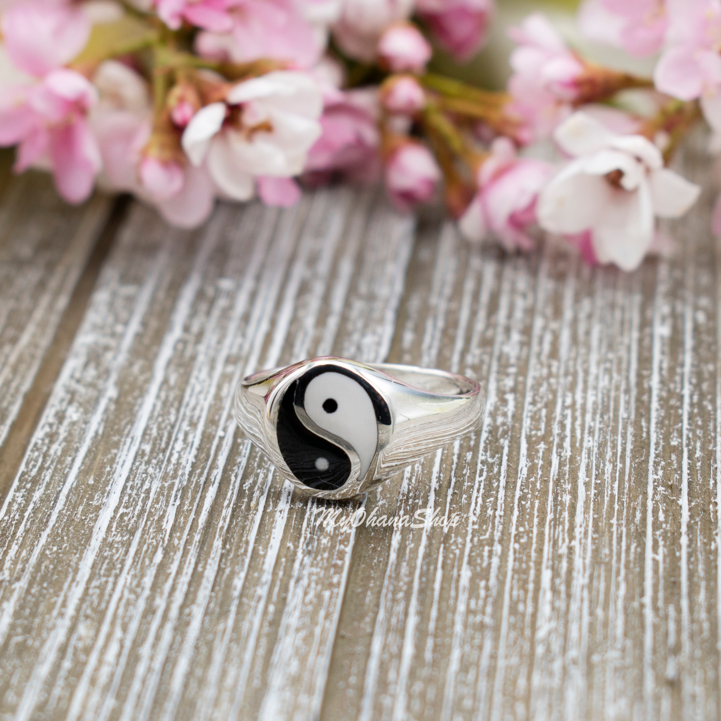925 Sterling Silver Yin Yang Ring for Men Women. 13mm Black - Etsy