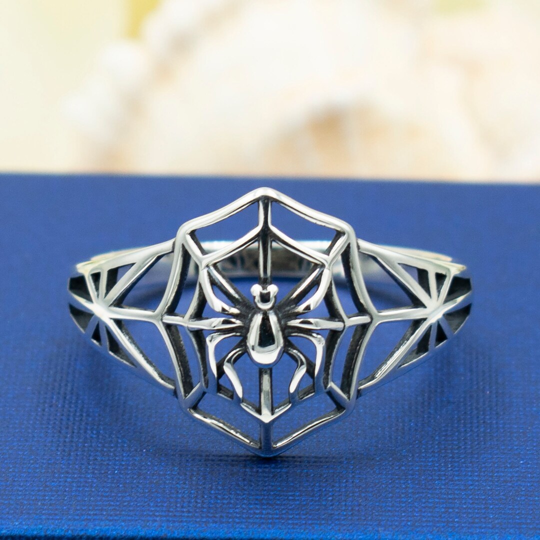 925 Sterling Silver Spider & Web Ring for Girls, Women. 15mm Chic ...