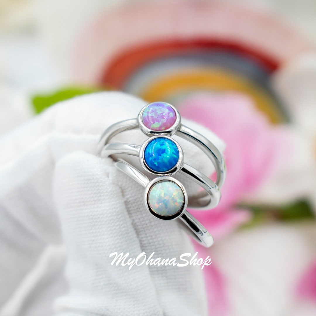 925 Sterling Silver Teeny Tiny Opal Ring for Women & Kids. 5mm Round Opal, Stackable, Cute Midi ...