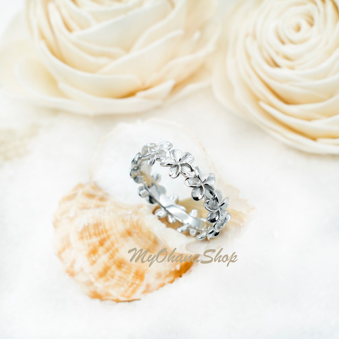 Sterling Silver Hawaiian Plumeria Ring 14K Gold, Rose Gold Plated ...