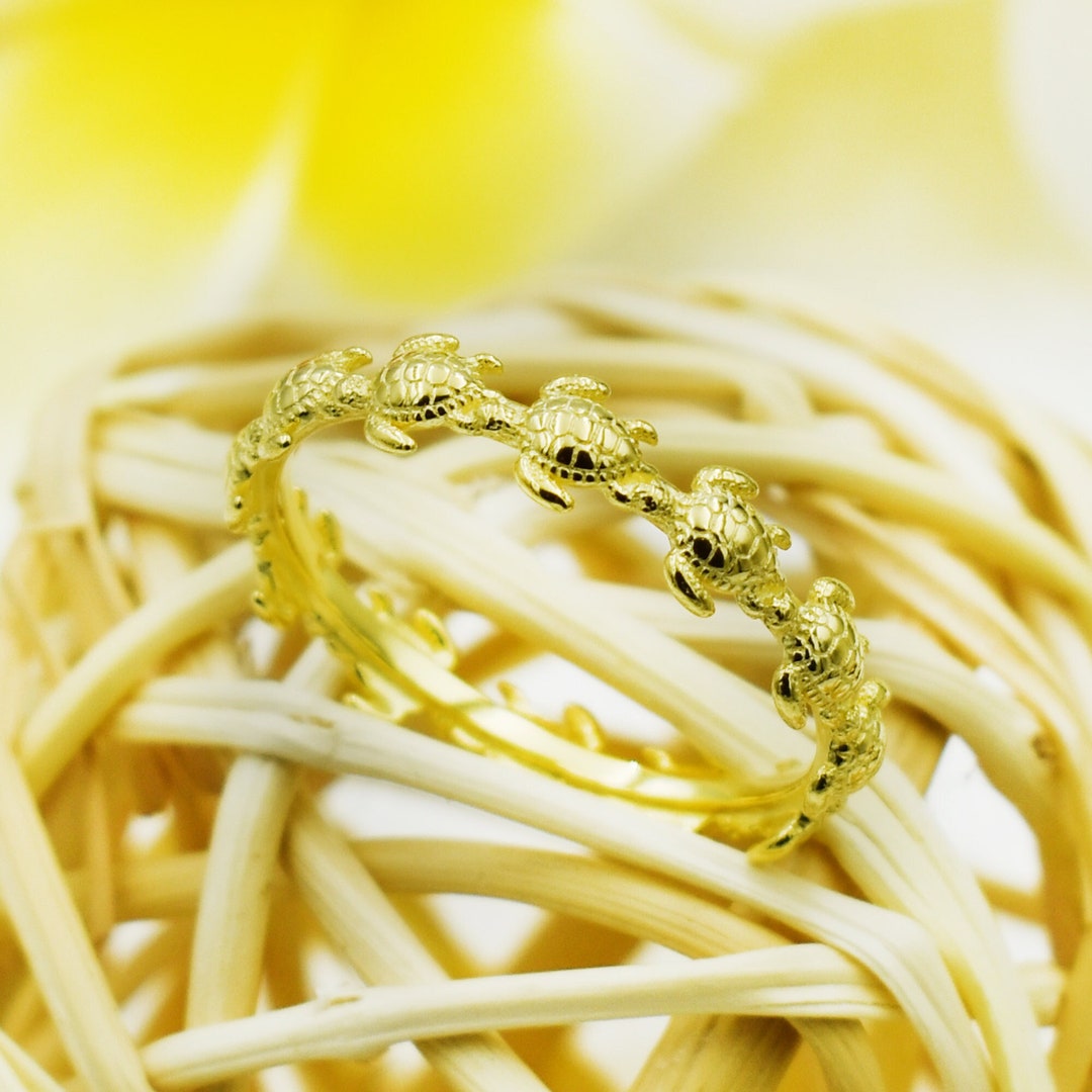 925 Sterling Silver Sea Turtle Eternity Ring. Stackable, Gold Plated ...