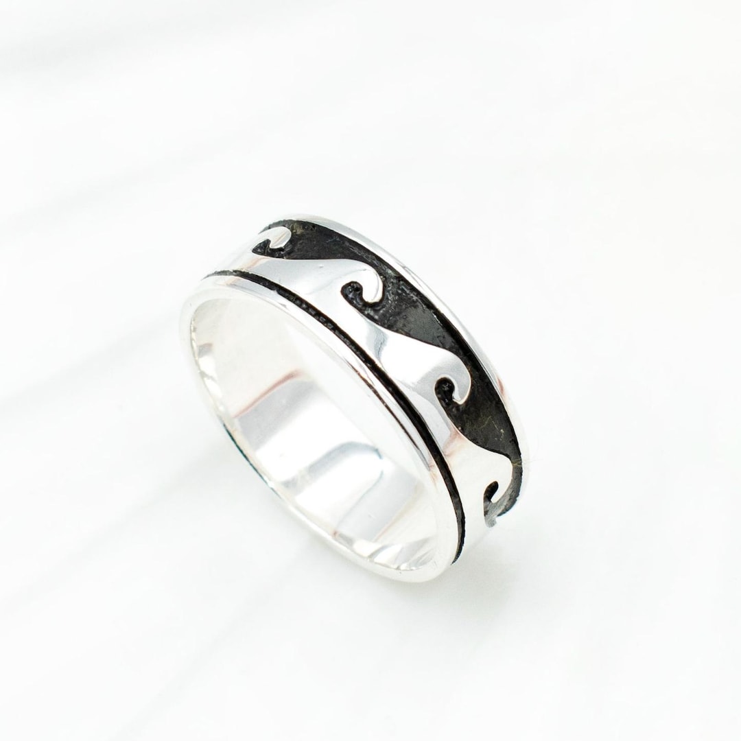 Sterling Silver Ocean Tidal Wave Rings for Men & Women. 5mm-7mm Surfer, His Hers Matching ...