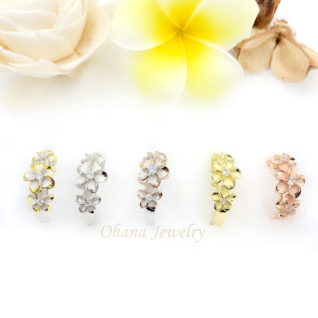 Sterling Silver Hawaiian Plumeria Ring. 14K Gold, Rose Gold Plated ...