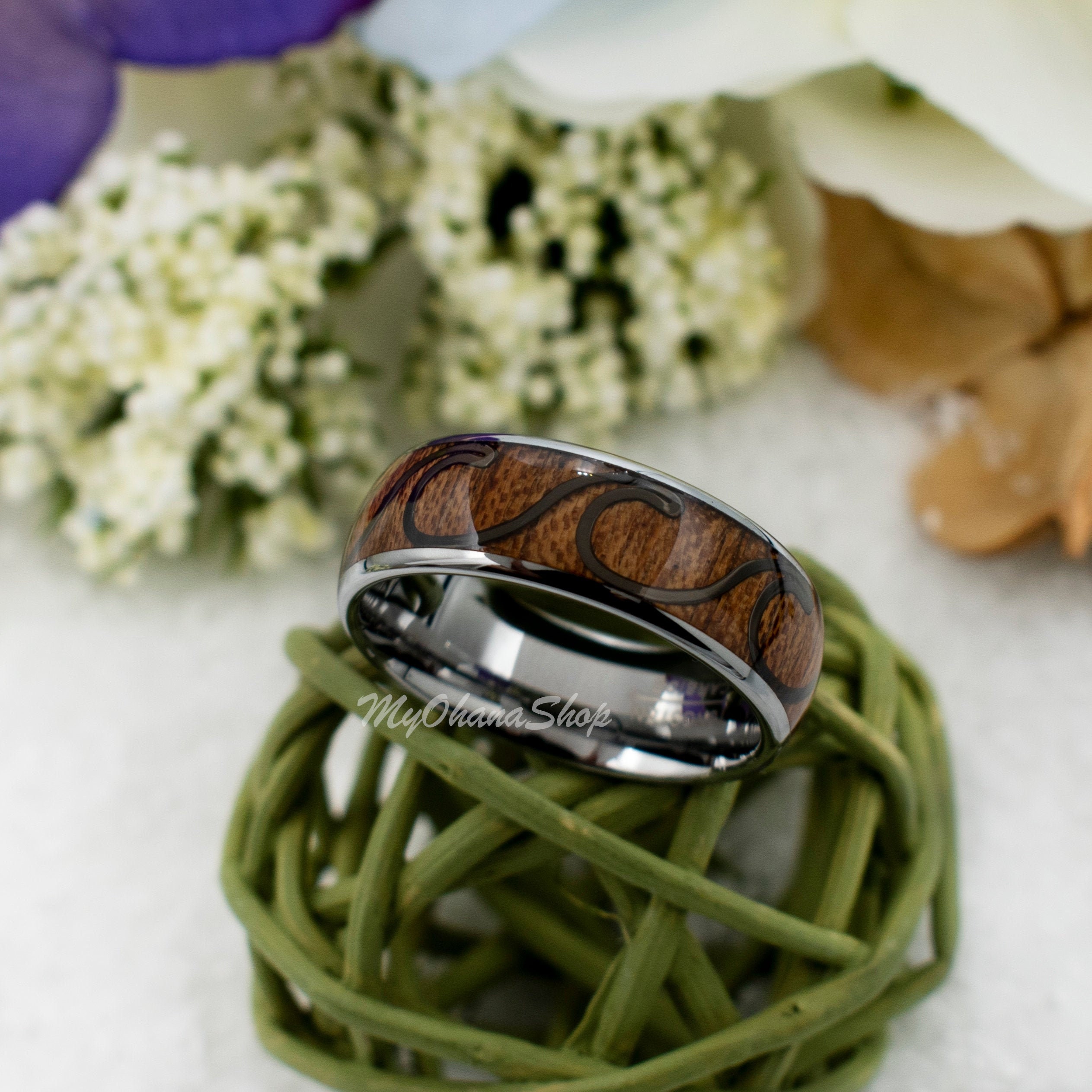 Tungsten Koa Wood Wave Ring for Men Women Girls & Boys. 8mm - Etsy