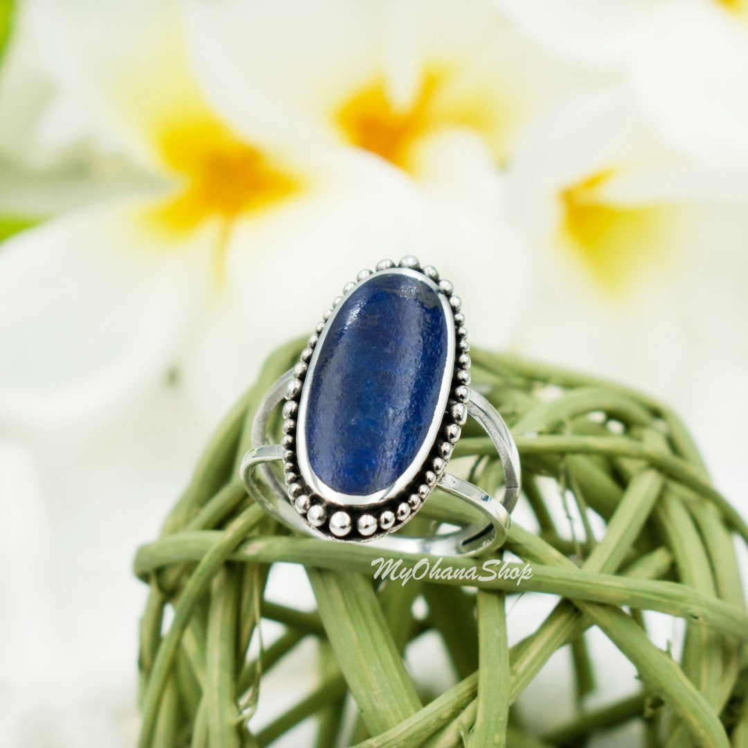 925 Sterling Silver Real Blue Lapis Ring for Women. 27mm Long Oval ...